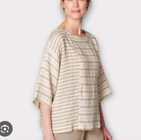 J. Jill | Tops | J Jill 0 Linen Top Boxy Size Small Tan White Purejill ...